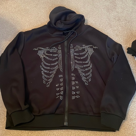 SHEIN | Tops | Black Rhinestone Skelton Hoodie | Poshmark